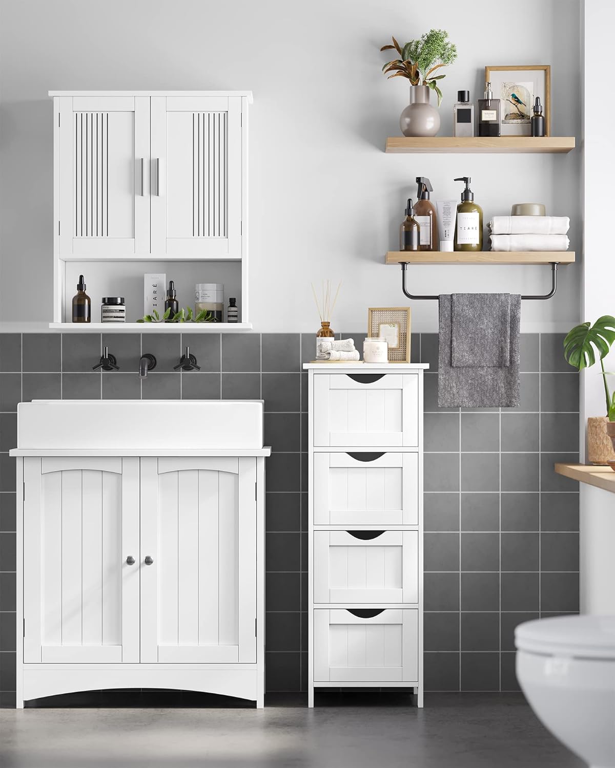 Modern Style Bathroom Floor Storage Cabinet with 4 Drawers 30 x 30 x 82 cm